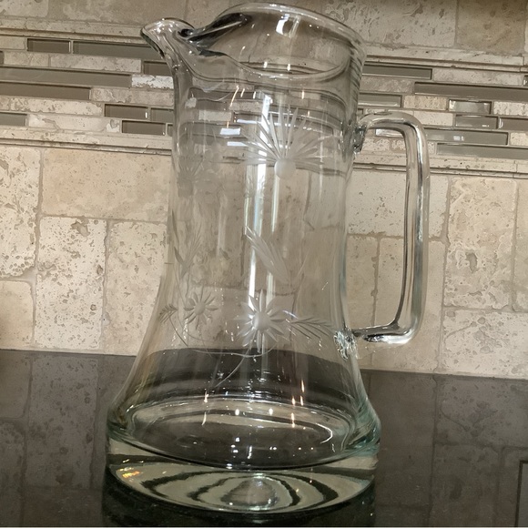 Dining | Vintage Very Nice Large Etched Flowers Glass Water Pitcher ...